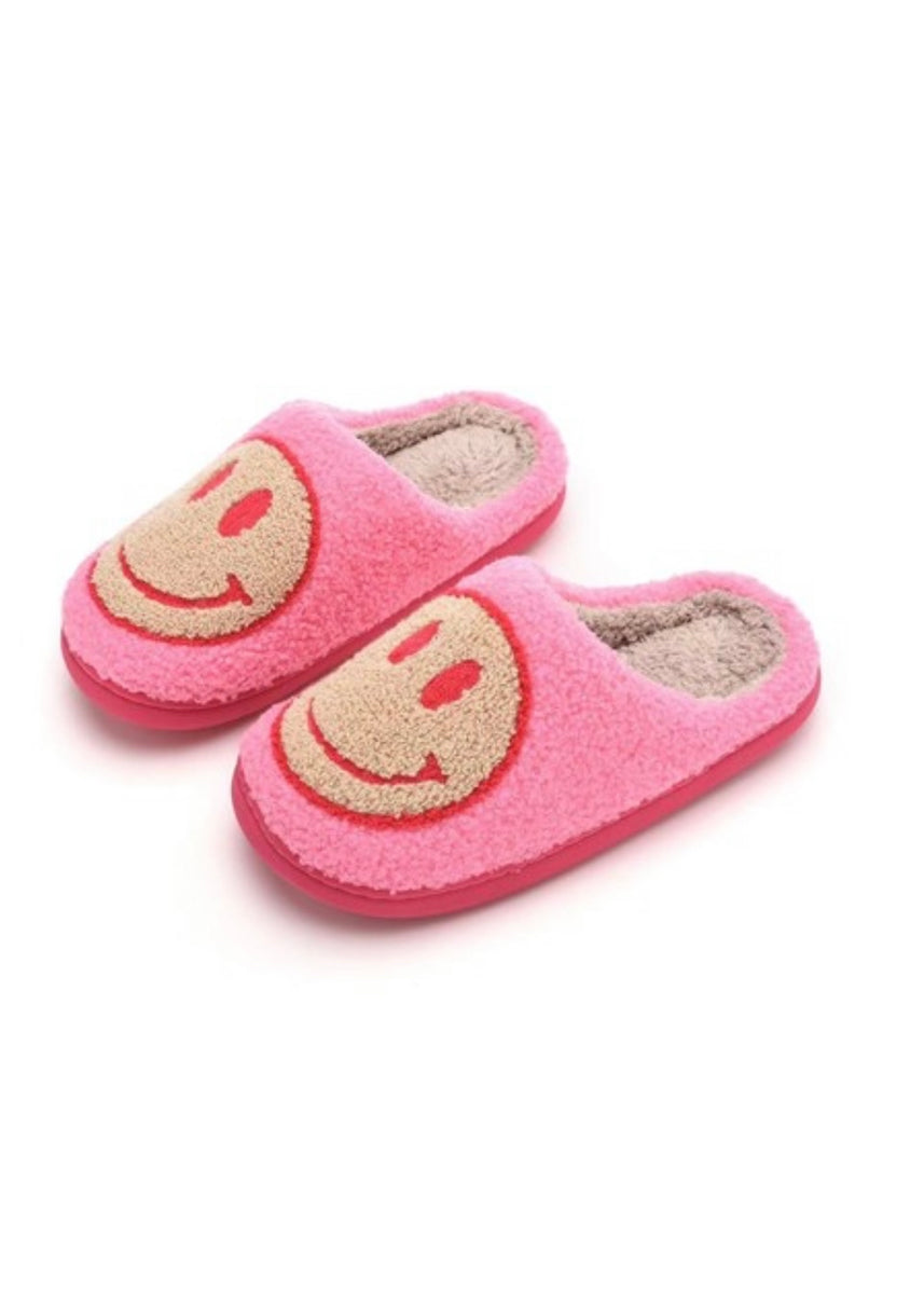 Smiley Fuzzy Slippers - Pink/Tan – Pink Attitude Boutique