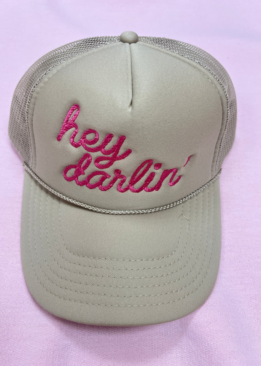 "hey darlin" Khaki/Pink Trucker Hat – Pink Attitude Boutique